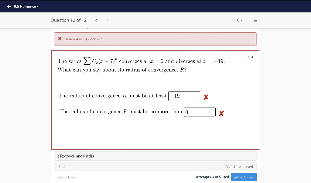 Solved € 9.5 Homework Question 12 of 12 0/1 * Your answer is | Chegg.com