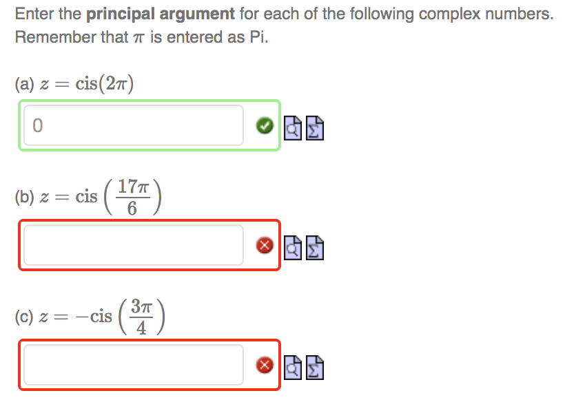 Solved Enter the principal argument for each of the | Chegg.com