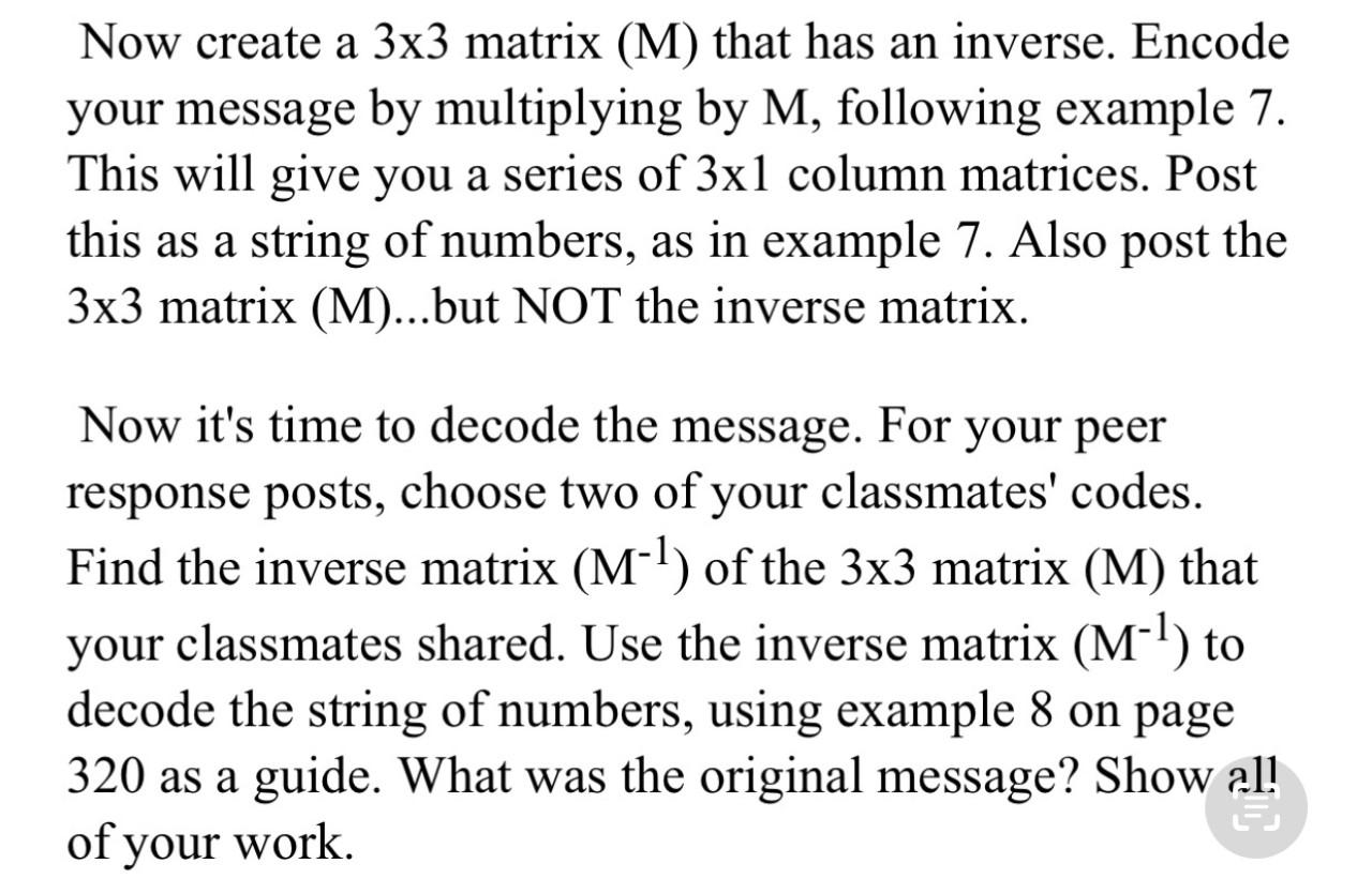 Solved Now create a 3x3 matrix (M) that has an inverse. | Chegg.com