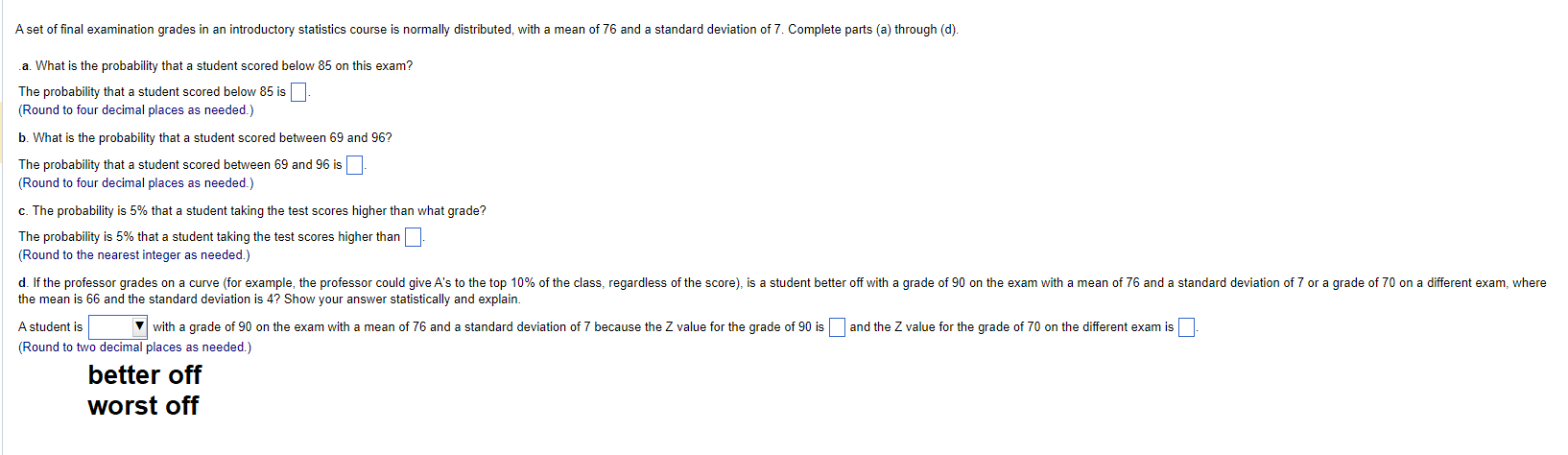 Solved A set of final examination grades in an introductory | Chegg.com