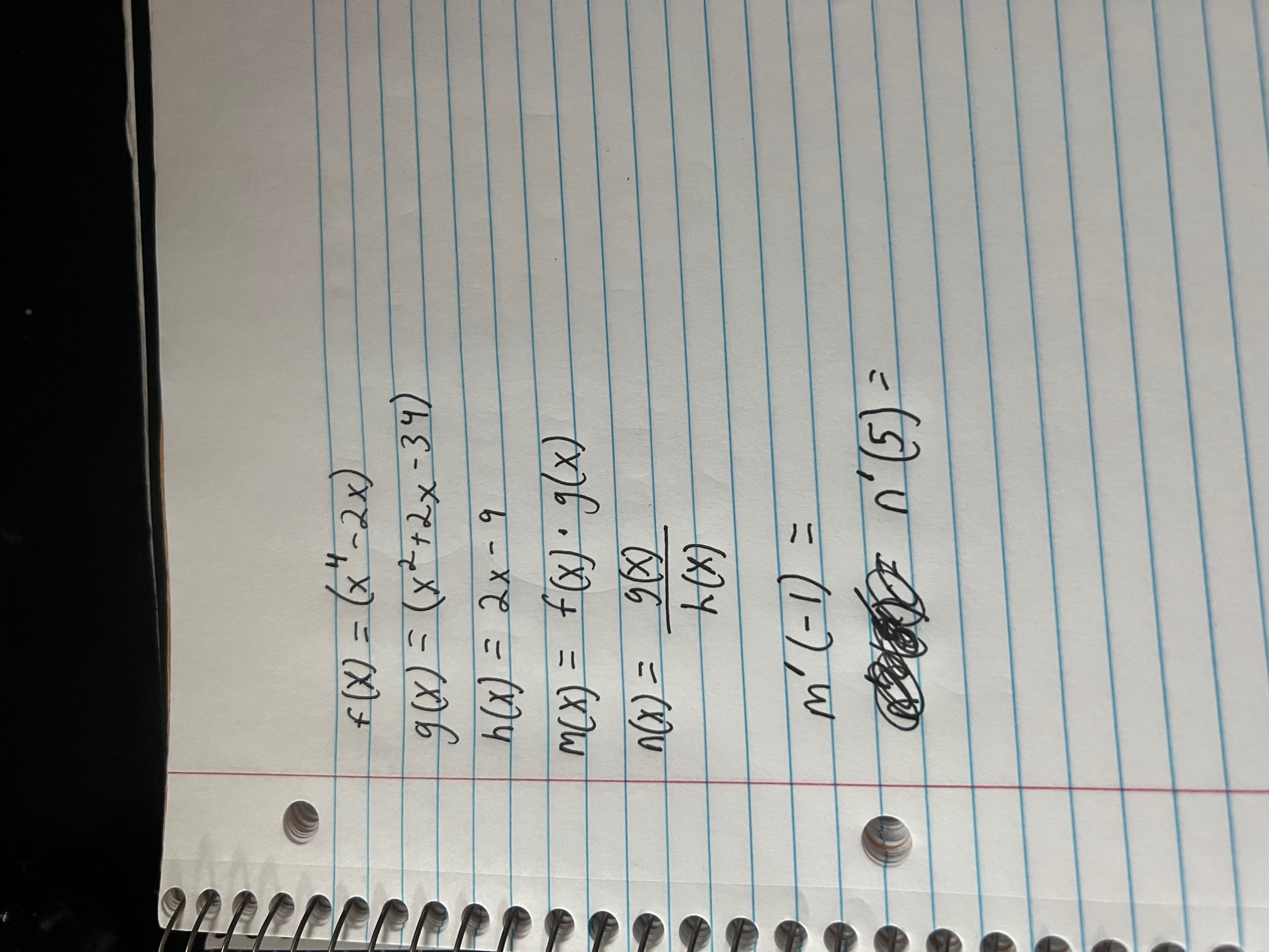 Solved f(x)=(x4−2x)g(x)=(x2+2x−34)h(x)=2x−9m(x)=f(x)⋅g(x)n(x | Chegg.com