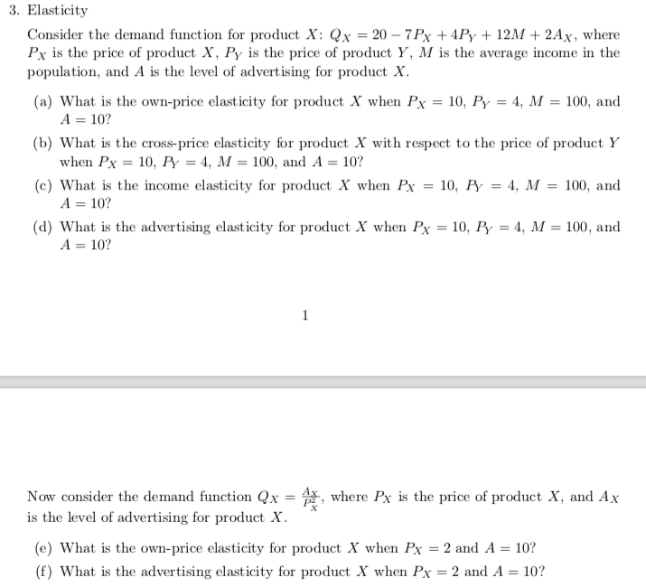 Solved 3. Elasticity Consider the demand function for | Chegg.com