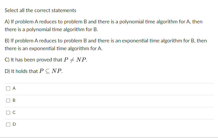 Solved Select all the correct statements A) If problem A | Chegg.com