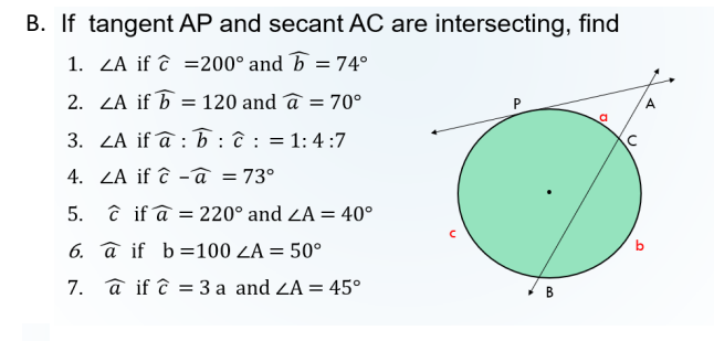 Solved 3. If tangent AP and secant AC are intersecting, find | Chegg.com