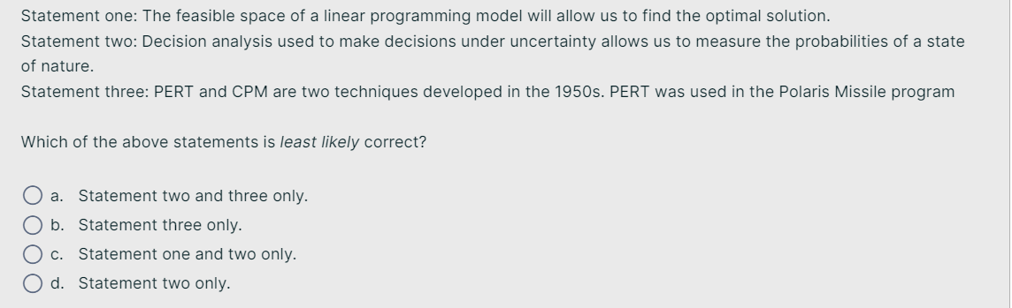 Solved Statement one: The feasible space of a linear | Chegg.com