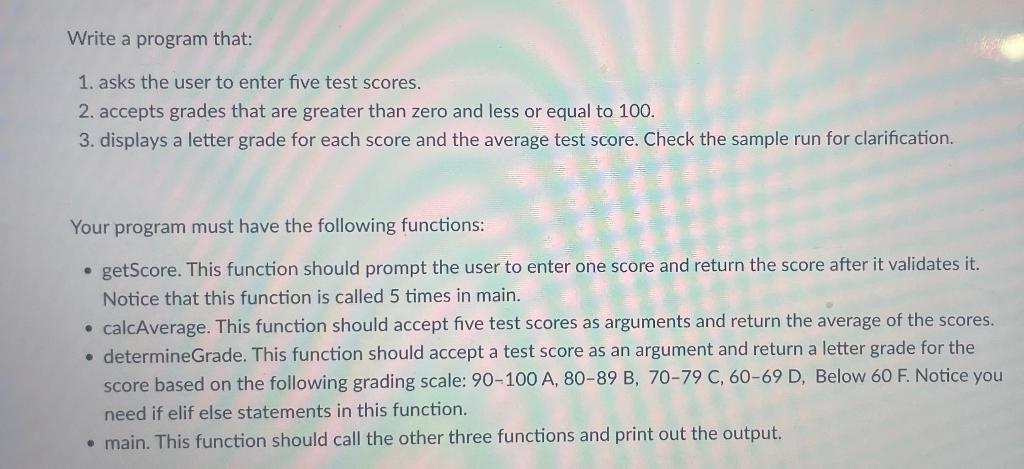 Solved Sample run: Enter score: 60 Enter score: 95 Enter | Chegg.com