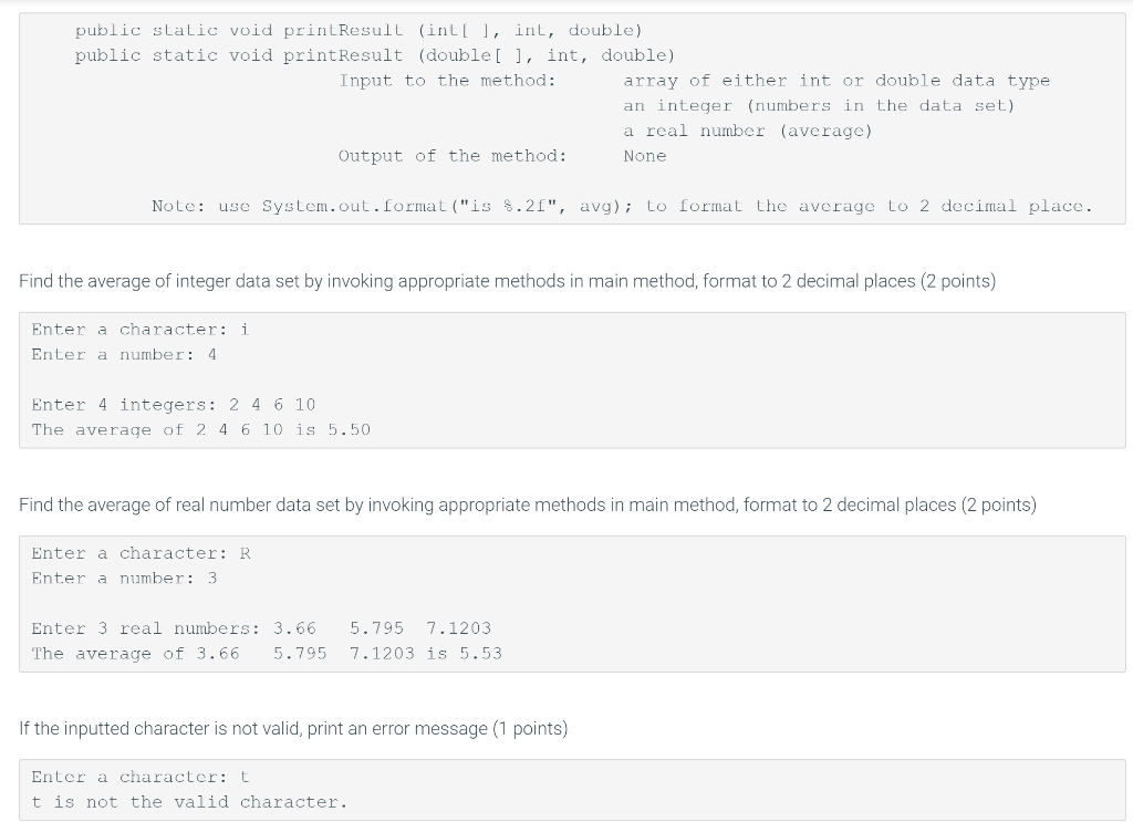 Solved 14.8 Prog 8 Overload methods (find avg) Write a | Chegg.com