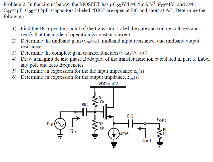 Solved Problem 2: In the circuit below, the MOSFET has | Chegg.com