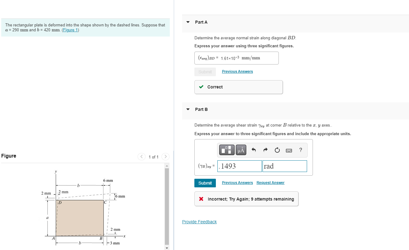 Solved The rectangular plate is deformed into the shape | Chegg.com