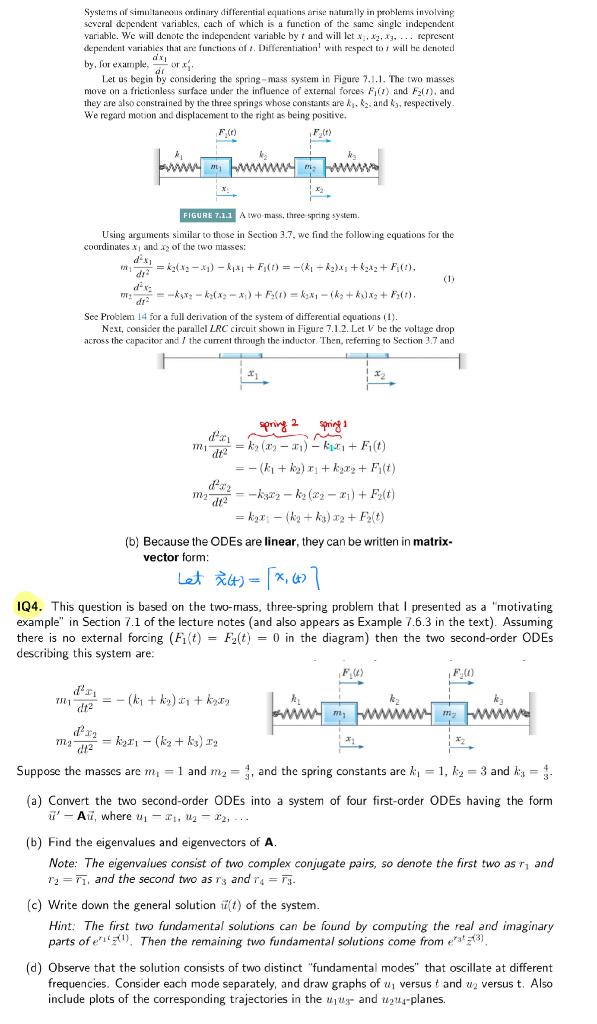 Systems of simu taneous ordinary differential | Chegg.com