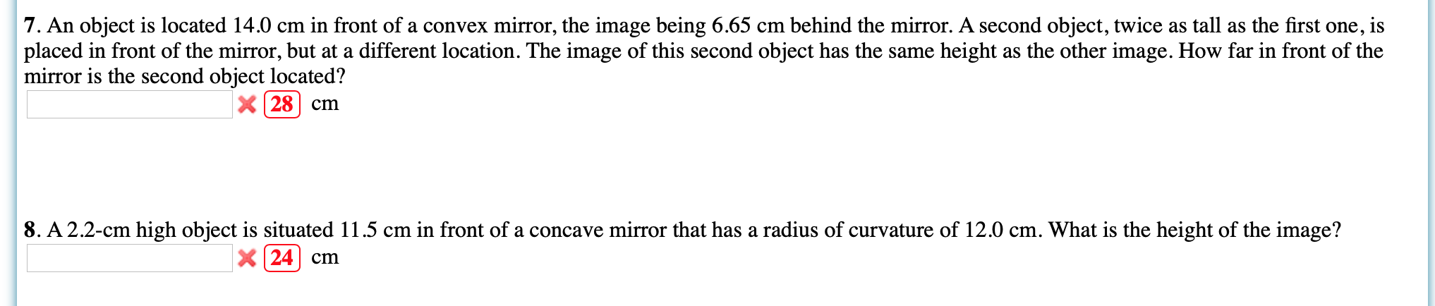Solved 7. An object is located 14.0 cm in front of a convex | Chegg.com