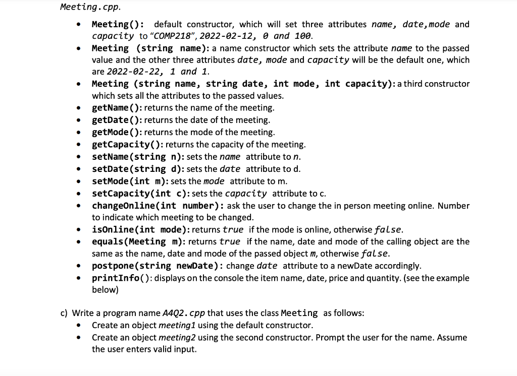 Solved Question #2: Implementing a class (14 pts) a) A | Chegg.com