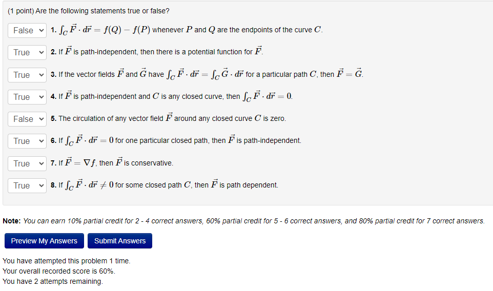 Solved (1 point) Are the following statements true or false? | Chegg.com