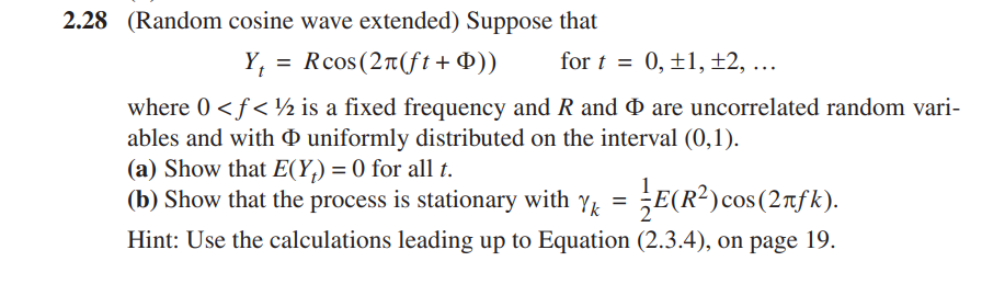 Solved 2.28 (Random cosine wave extended) Suppose that Y₁ = | Chegg.com