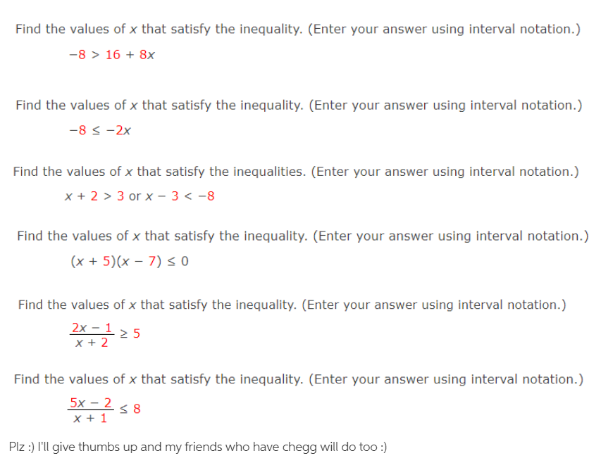 Solved Find the values of x that satisfy the inequality. | Chegg.com