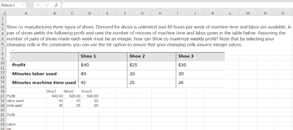 Solved Picture 1' 3 Shoe co manufactures three types of | Chegg.com