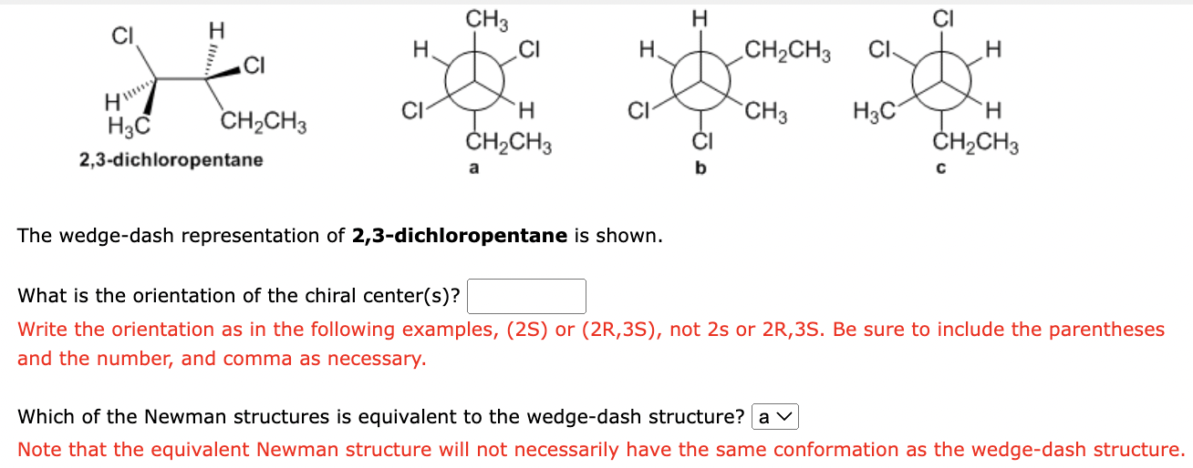 Solved The wedge-dash representation of 2,3−dichloropentane | Chegg.com