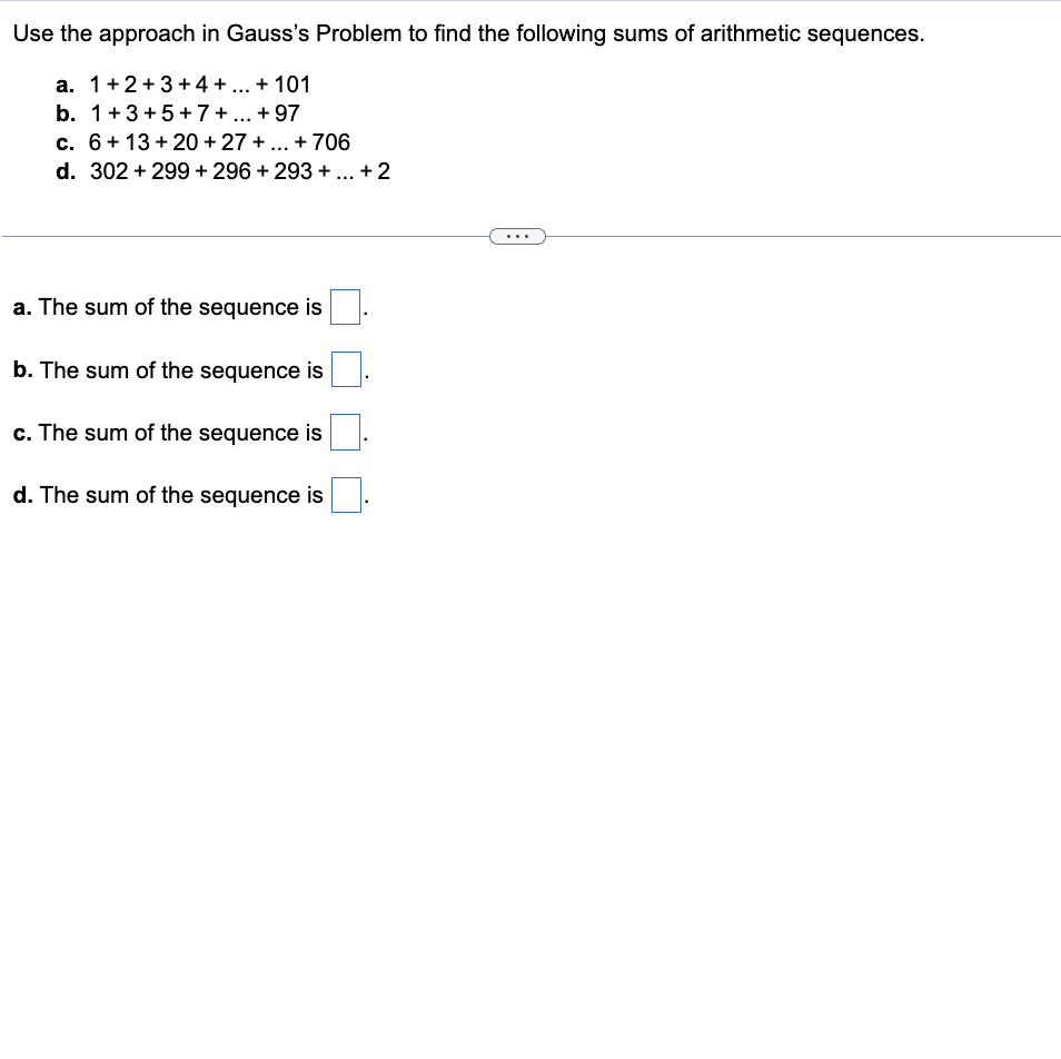 Solved Use the approach in Gauss's Problem to find the | Chegg.com