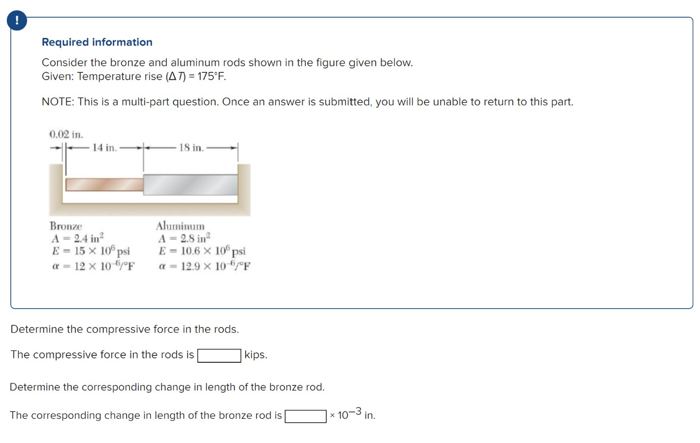 Solved Required information Consider the bronze and aluminum | Chegg.com