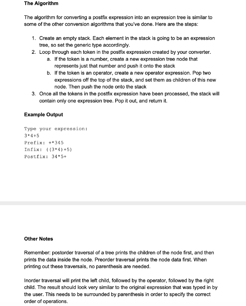 Solved Expression Tree Converter Your assignment is build a | Chegg.com