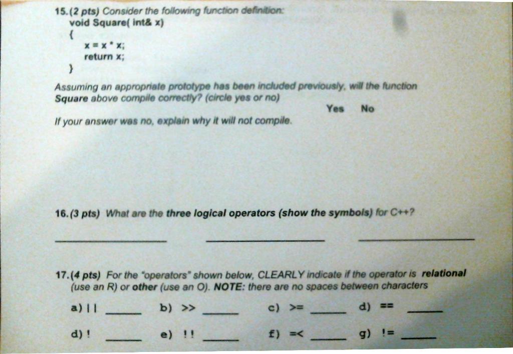 Solved 15. (2 pts) Consider the following function | Chegg.com