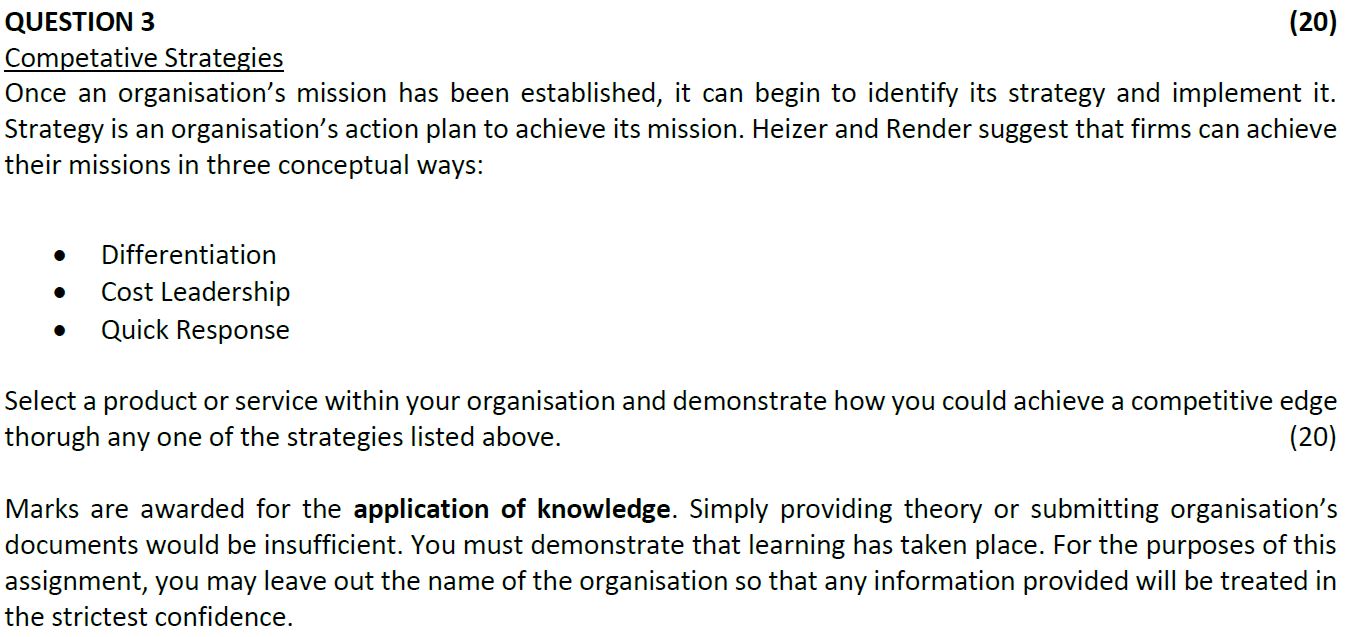 Solved QUESTION 3 (20) Competative Strategies Once an | Chegg.com