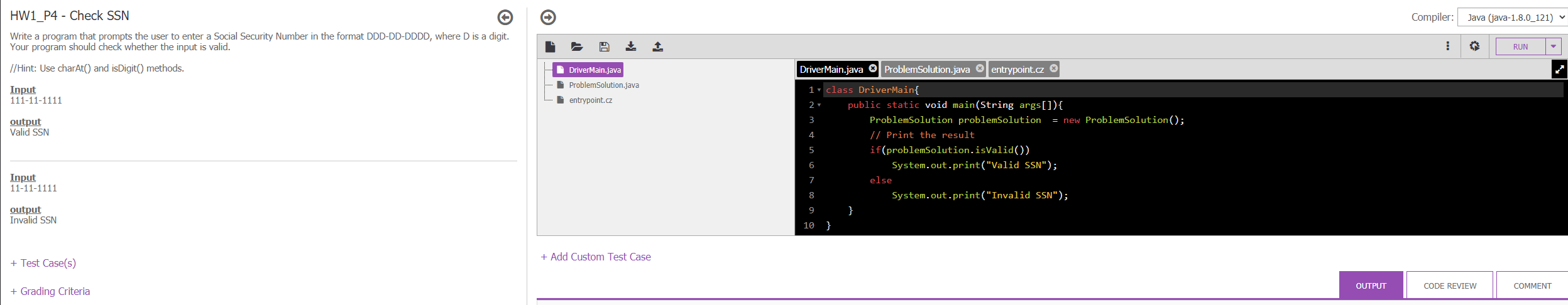 Solved HW1_P4 - Check SSN Compiler: Java (java-1.8.0_121) | Chegg.com