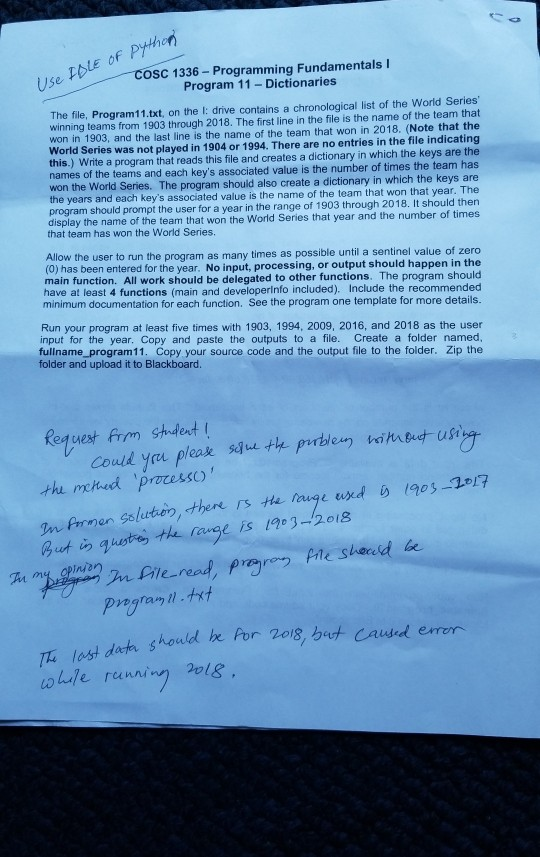 Solved Use ole of Pythen eCOSC 1336-Programming Fundamentals | Chegg.com