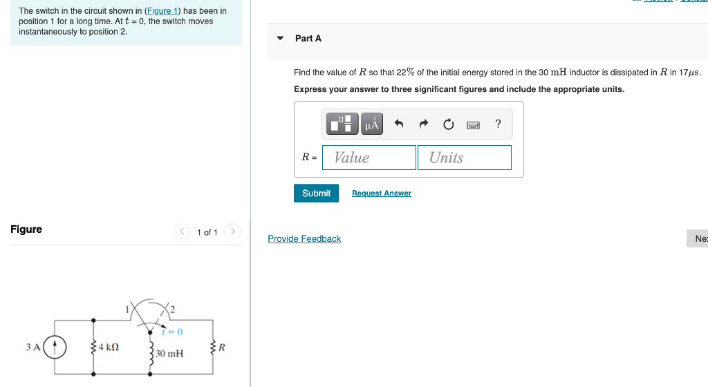 Solved The switch in the circuit shown in (Eigure 1) has | Chegg.com