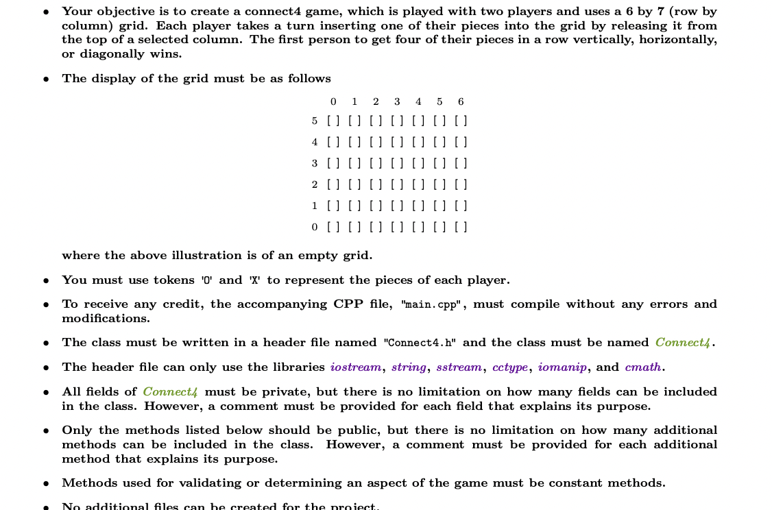 Solved Your Objective Is To Create A Connect4 Game Which