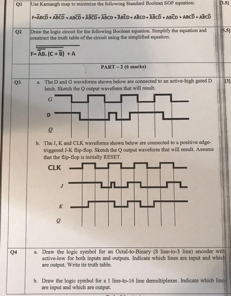 Solved Q1 Use Karnaugh map to minimize the following | Chegg.com