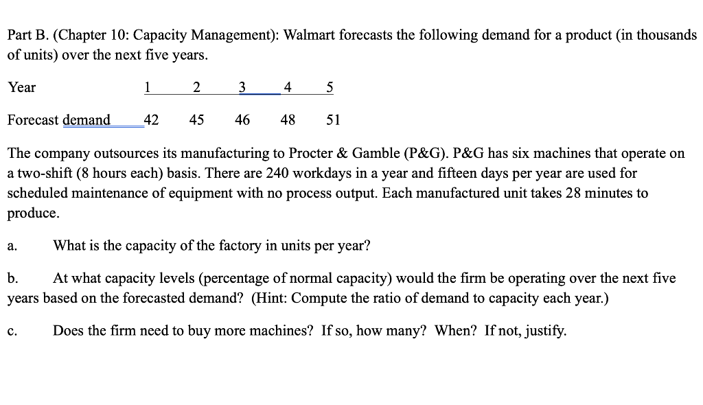 Solved Part B. (Chapter 10: Capacity Management): Walmart | Chegg.com