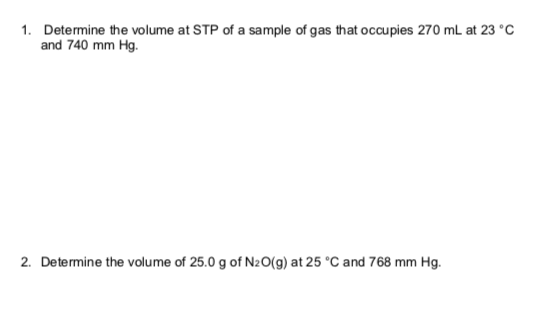 Solved 1. Determine the volume at STP of a sample of gas | Chegg.com