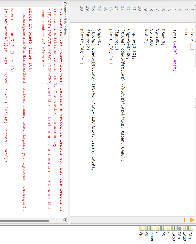 Solved MATLAB how do i use odee45 but fix this error | Chegg.com