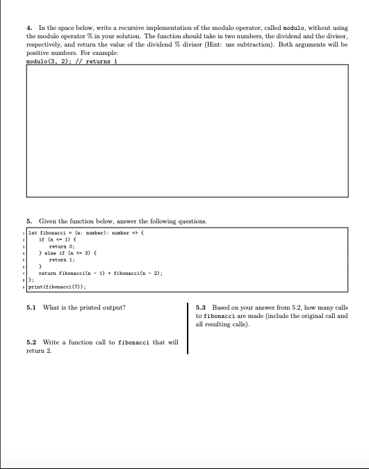 4. In the space below, write a recursive | Chegg.com