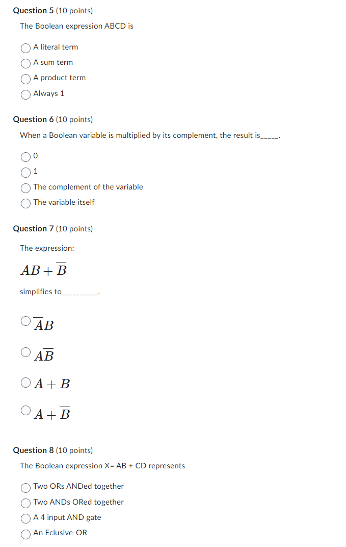 Solved Question 5 (10 points)The Boolean expression ABCD | Chegg.com Solved Question 5 (10 points)The Boolean expression ABCD | Chegg.com