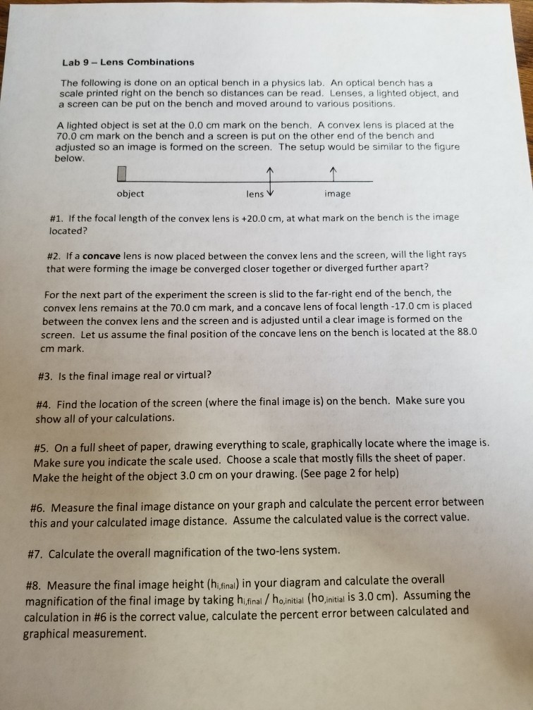 Solved Lab 9-Lens Combinations The following is done on an | Chegg.com