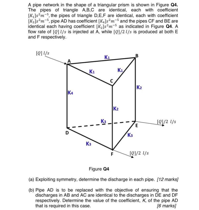 Solved A pipe network in the shape of a triangular prism is | Chegg.com