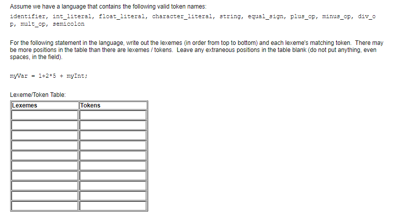 Solved Assume we have a language that contains the following | Chegg.com