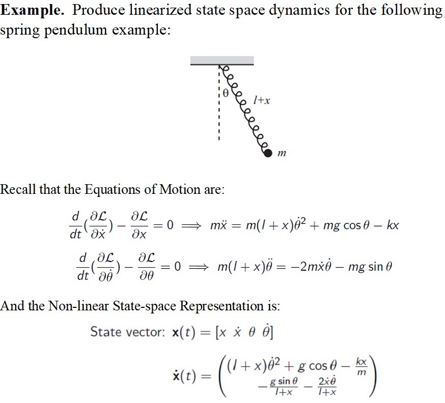 Solved Example. Produce linearized state space dynamics for | Chegg.com