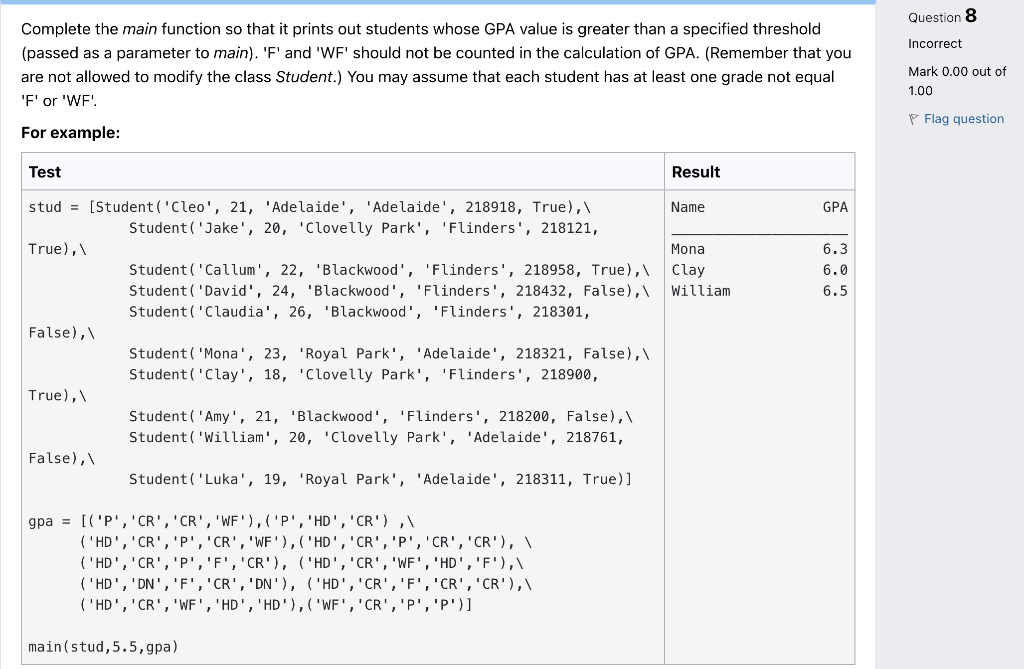 Solved python. my uncompleted code: stud = [Student('Cleo', | Chegg.com
