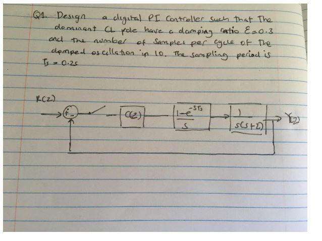 Solved a Q1. Design digital PI Controller such that the | Chegg.com