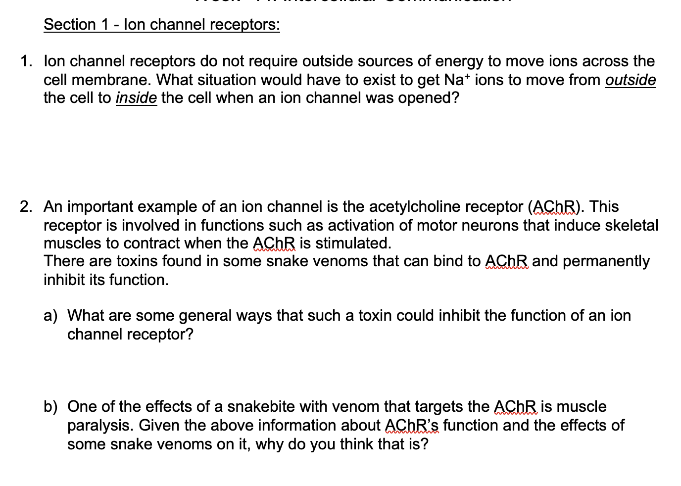 Solved Section 1 - lon channel receptors: 1. lon channel | Chegg.com