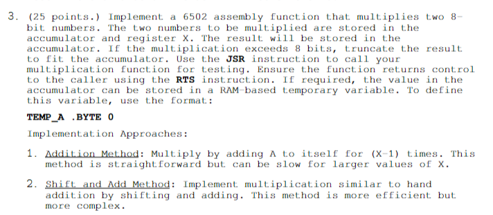 Solved (25 points.) Implement a 6502 assembly function that | Chegg.com
