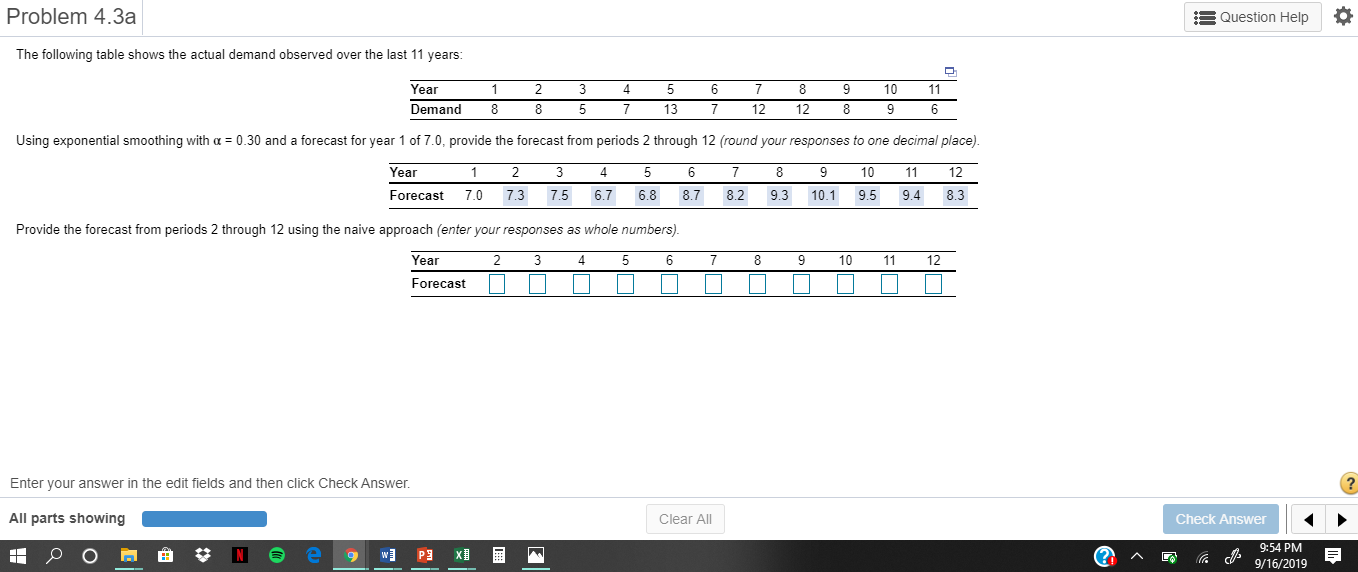 Solved Problem 4.3a Question Help The following table shows | Chegg.com