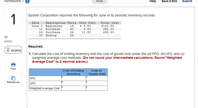 Solved Homework / i Saved Help Save & Exlt Submit Spotter | Chegg.com