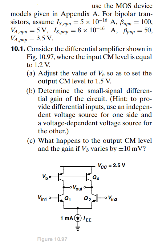 Solved use the MOS device models given in Appendix A. For | Chegg.com