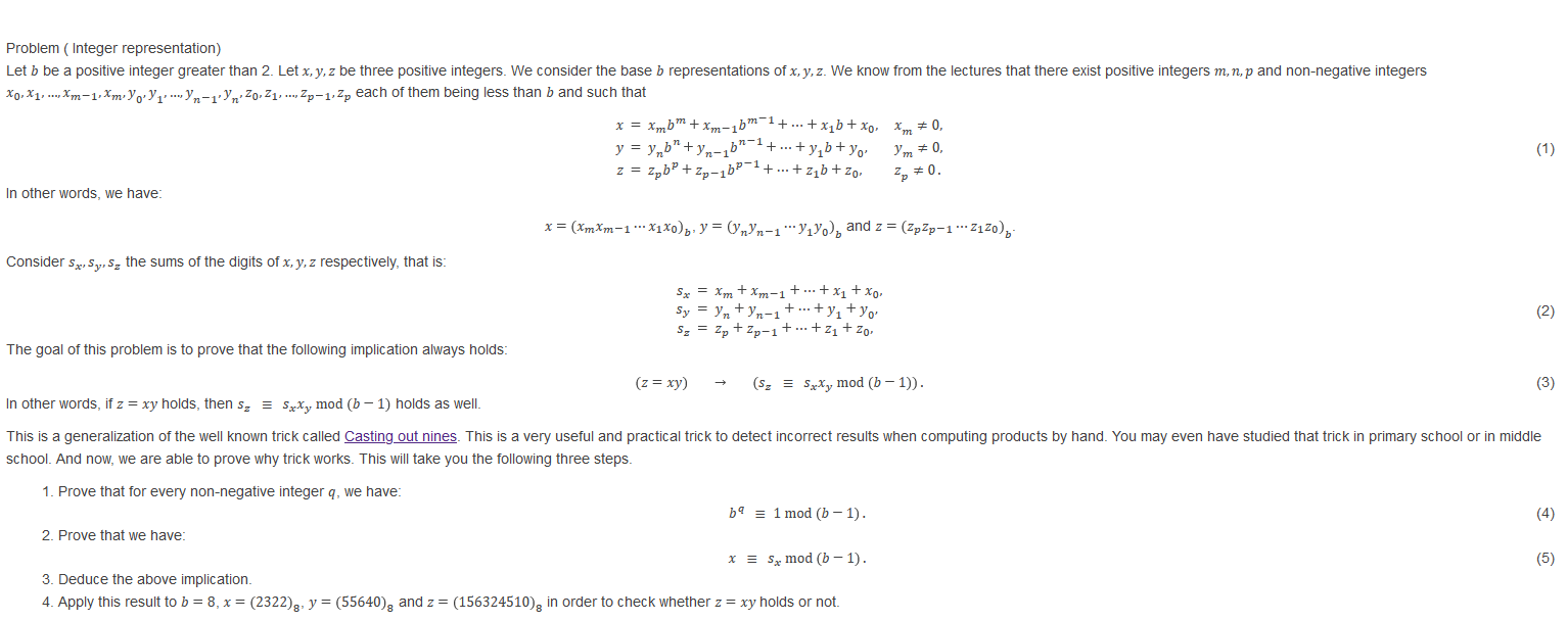 Problem (Integer representation) Let b be a positive | Chegg.com