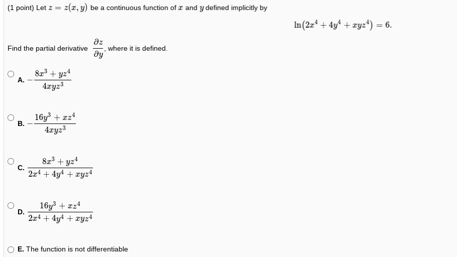 Solved (1 point) Let z = z(x, y) be a continuous function of | Chegg.com