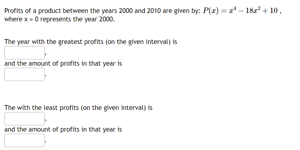 Solved Profits of a product between the years 2000 and 2010 | Chegg.com